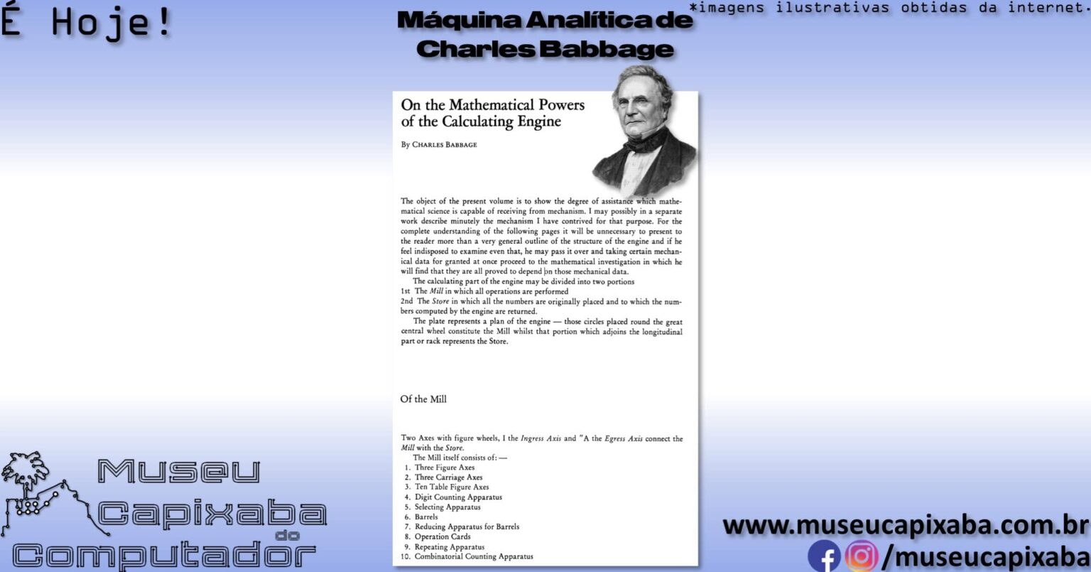 Charles Babbage publicava artigo sobre a Máquina Analítica em 1837 ...