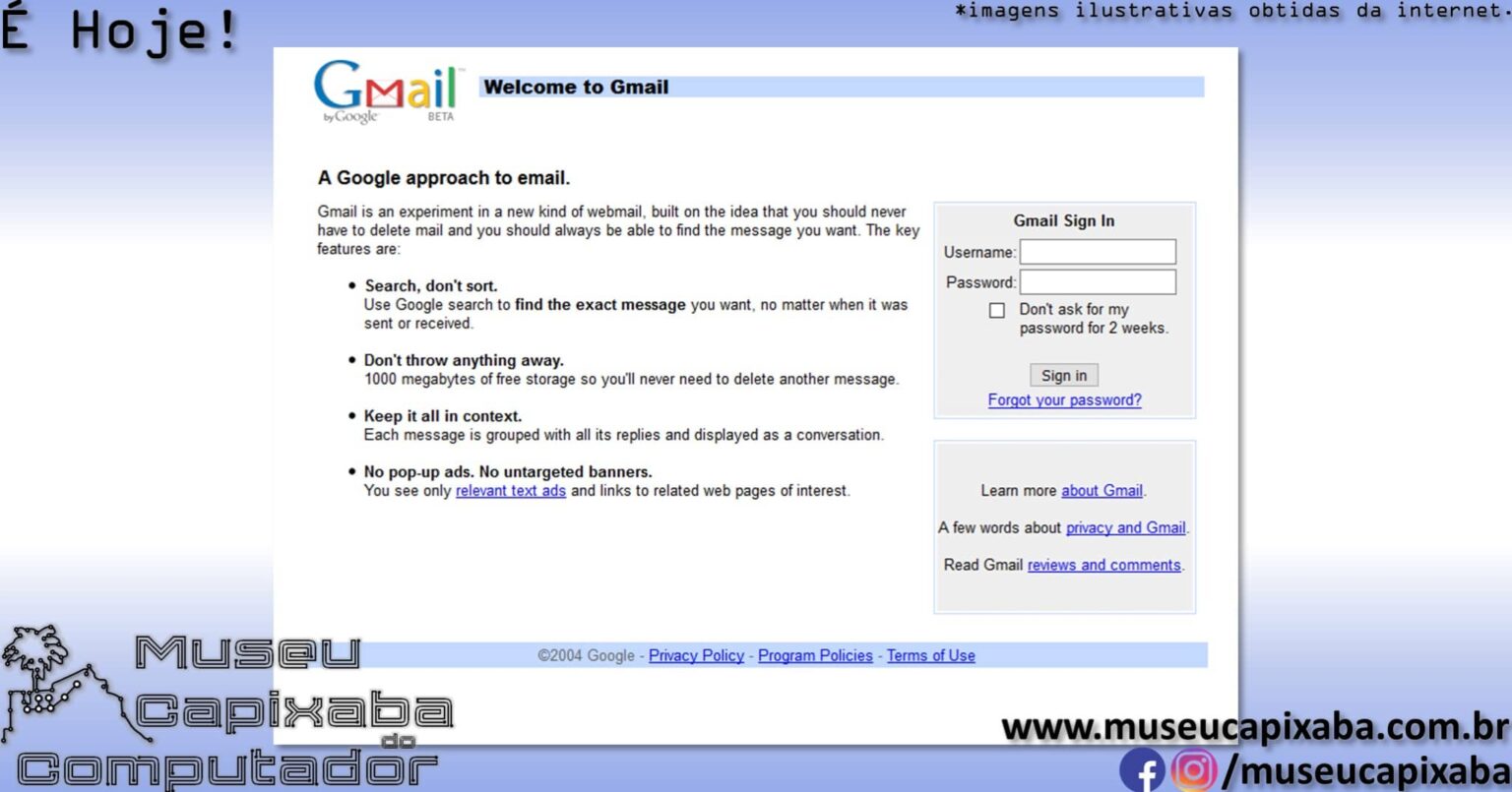 O Google Gmail de 2004 – MCC - Museu Capixaba do Computador