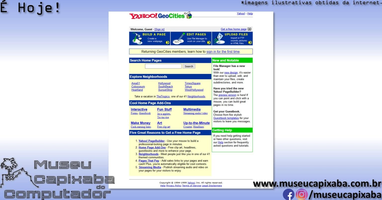 O site GeoCities de 1994 – MCC - Museu Capixaba do Computador